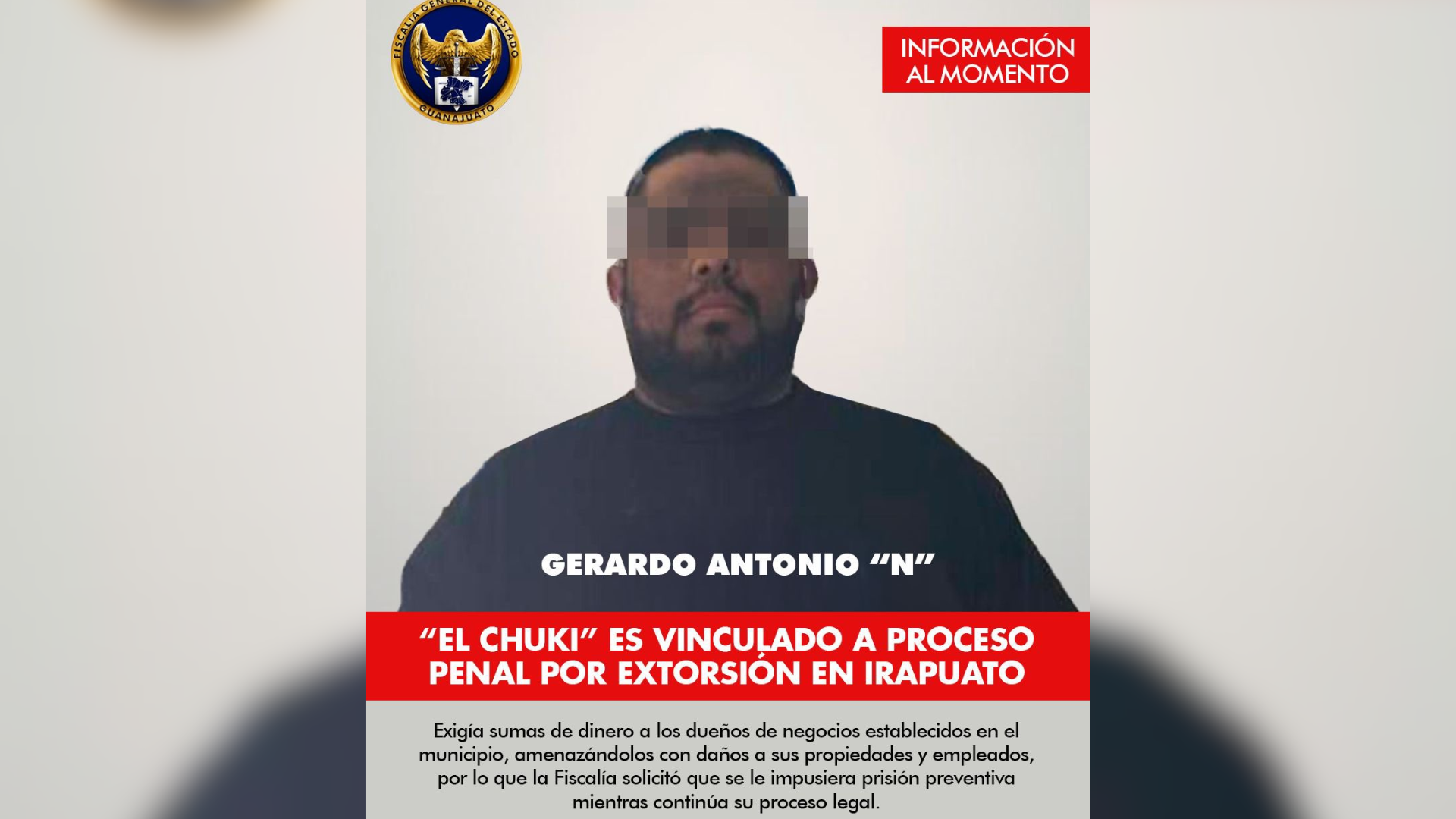 Vinculan a proceso a "El Chuki" por extorsión a comerciantes en Irapuato