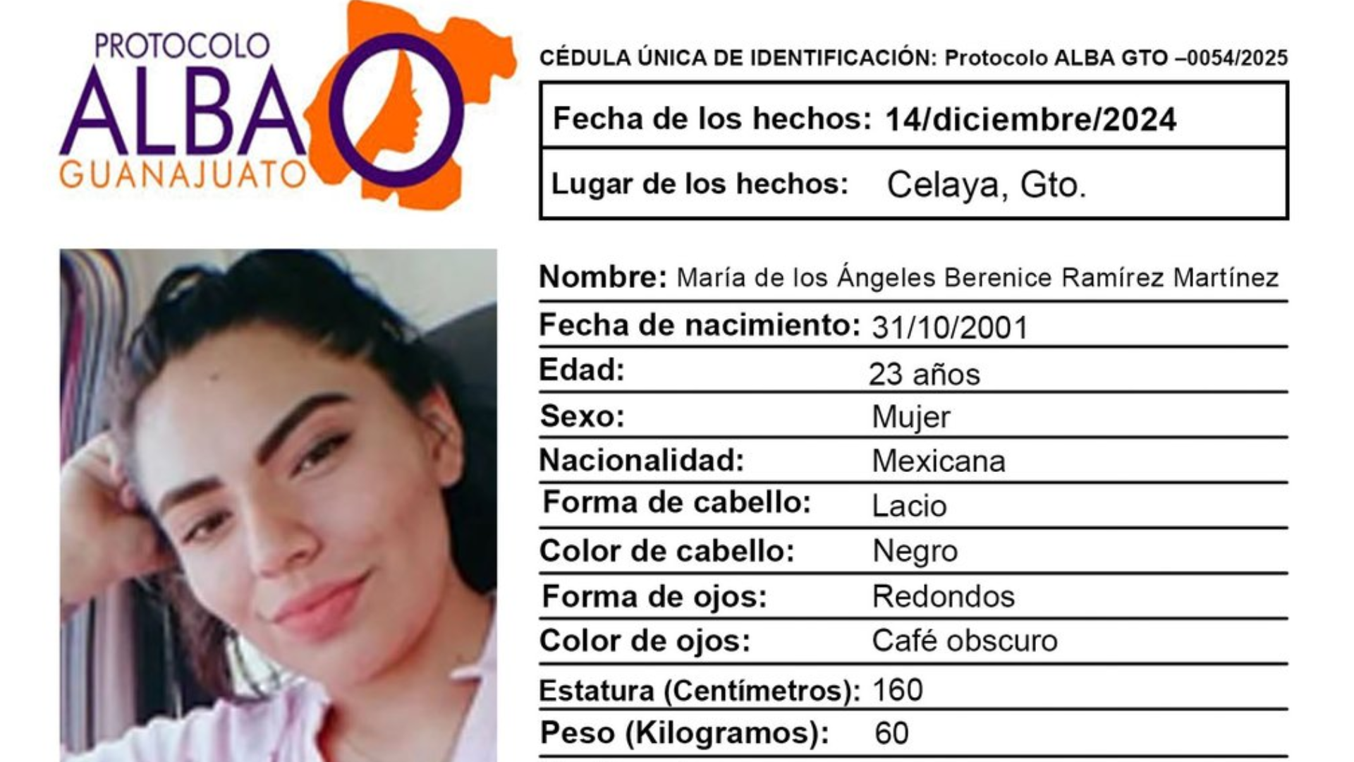 Desaparece María de los Ángeles Berenice Ramírez Martínez, de 23 años en Celaya, activan ...
