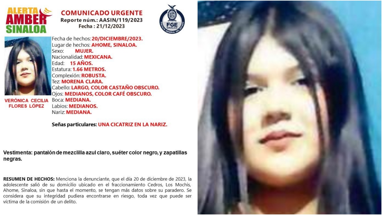Verónica tiene 15 años y la buscan en Sinaloa, activan ALERTA AMBER