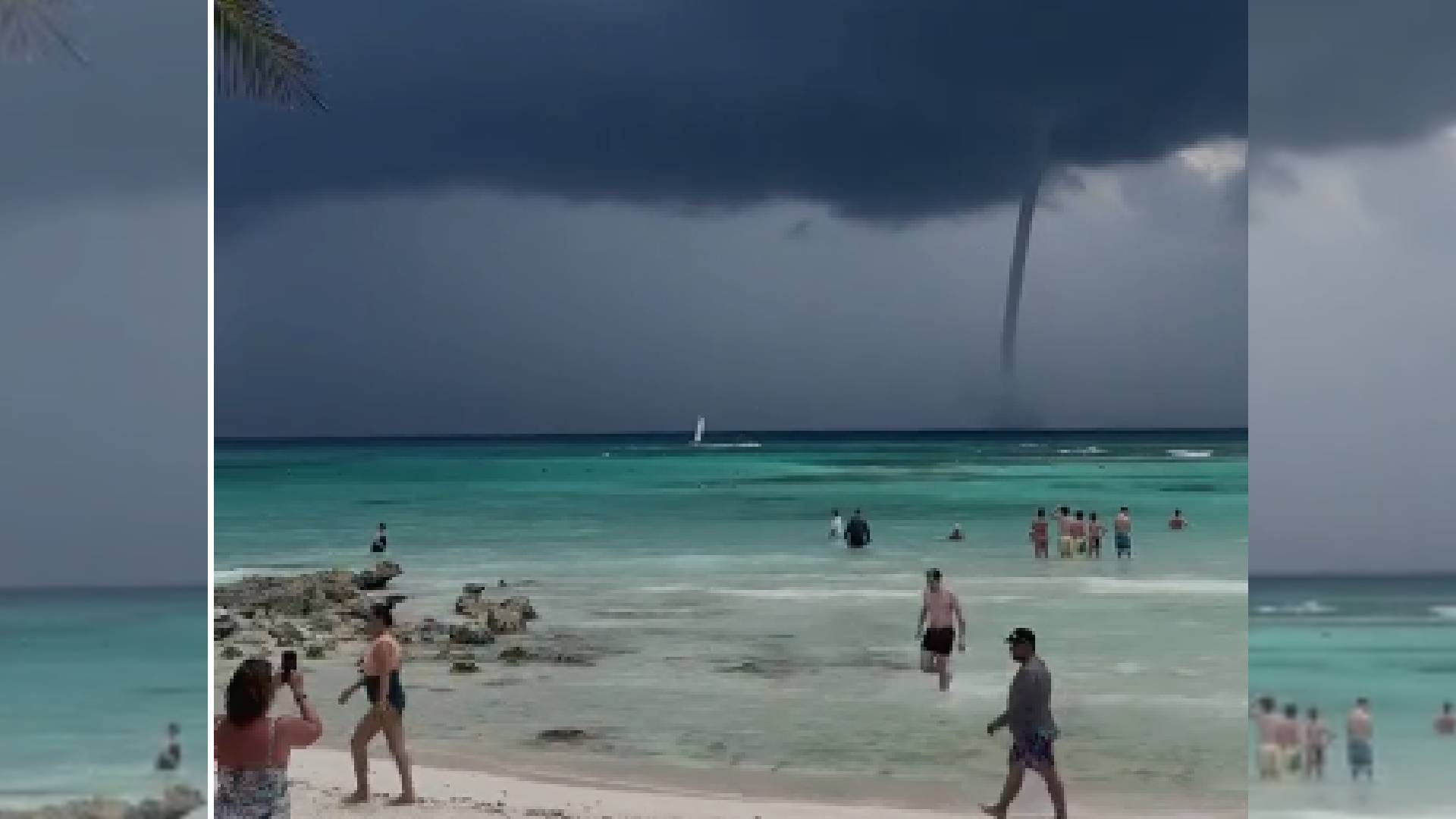 Tromba marina en Tulum, sorprende a turistas en la playa |Video