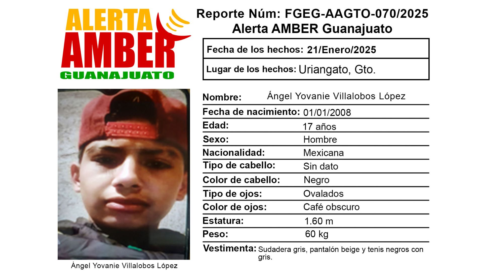 Alerta Amber en Guanajuato; Buscan a Ángel Yovanie en Uriangato