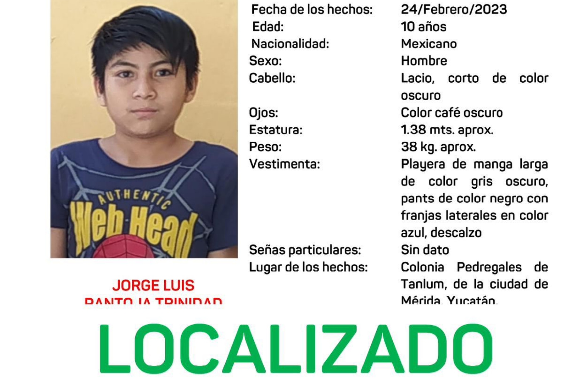 Desactivan Alerta Amber; hallan a Jorge Pantoja en Yucatán