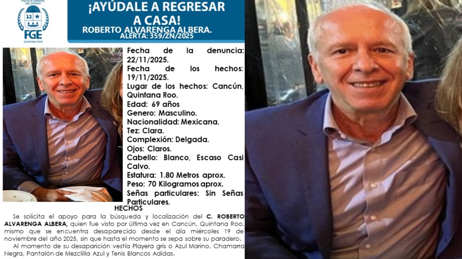 Sigue la búsqueda: Roberto Alvarenga Albera desapareció hace una semana en Cancún; esto se sabe