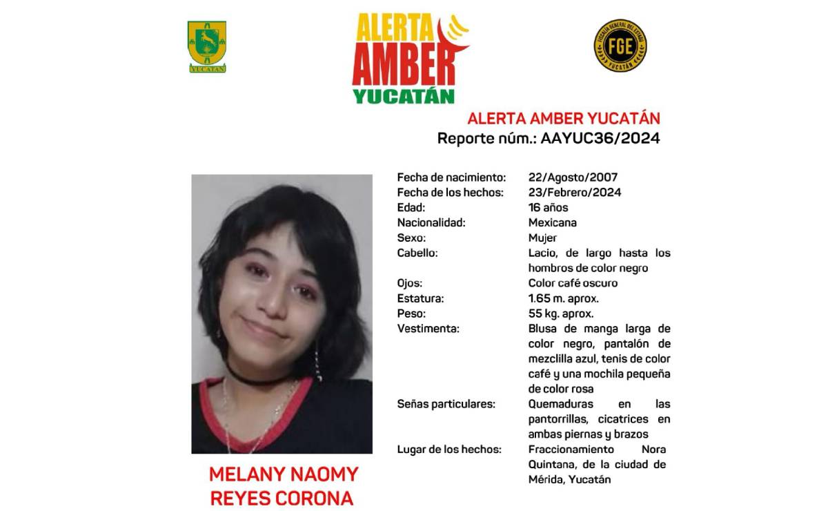 Con Alerta Amber buscan a Melany Reyes, menor desaparecida en Yucatán