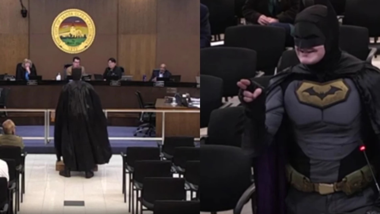 Batman irrumpe durante concejo municipal de California Super Bowl LX