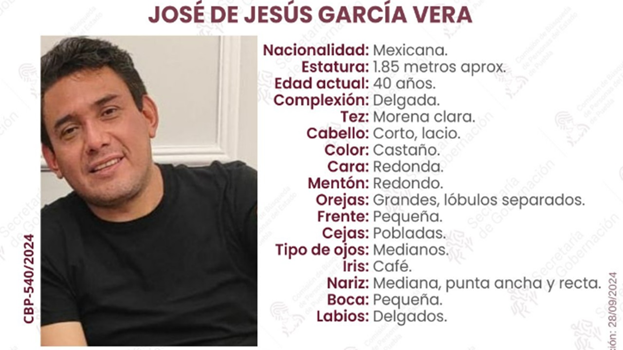 Buscan a José de Jesús García Vera; desapareció en Puebla
