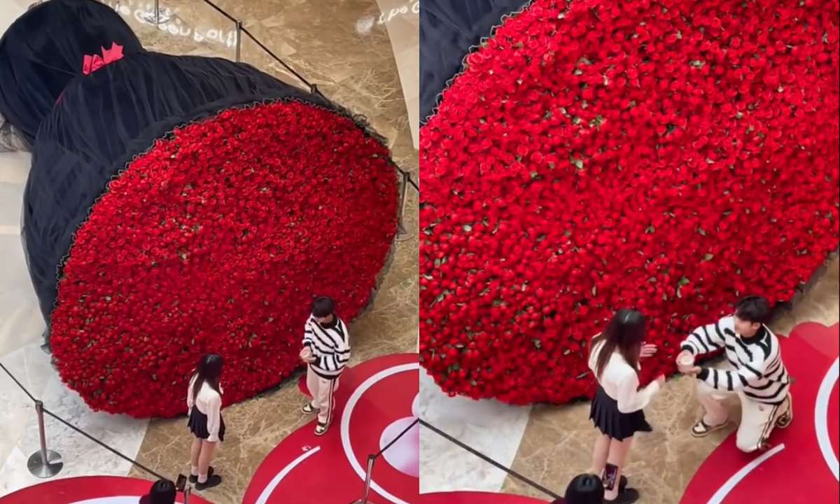 Joven sorprende con propuesta de matrimonio y ramo buchón gigante