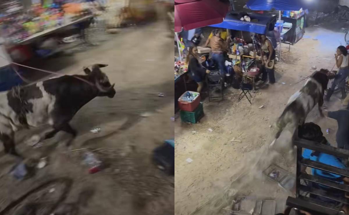 VIDEO: Se escapa el toro en Timucuy y embiste puestos de comida