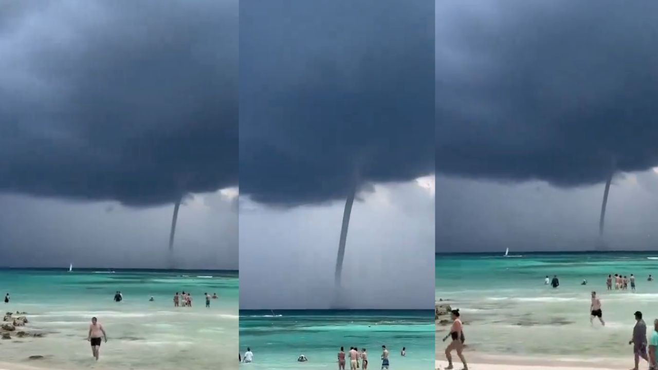Tromba marina se presencia en playa de Tulum; VIDEO