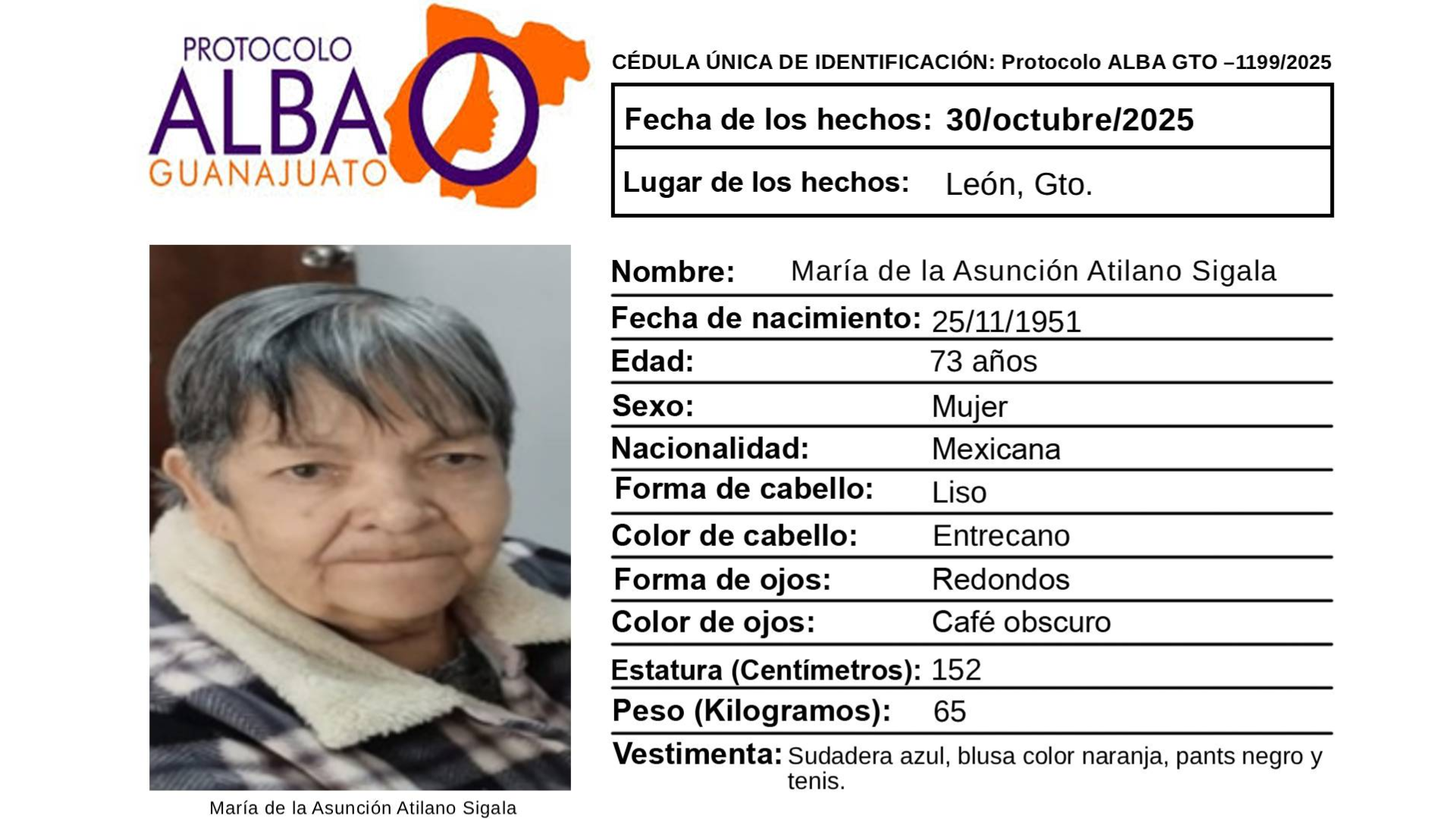 María de la Asunción Atilano Sigala desaparecida en León, Guanajuato ...