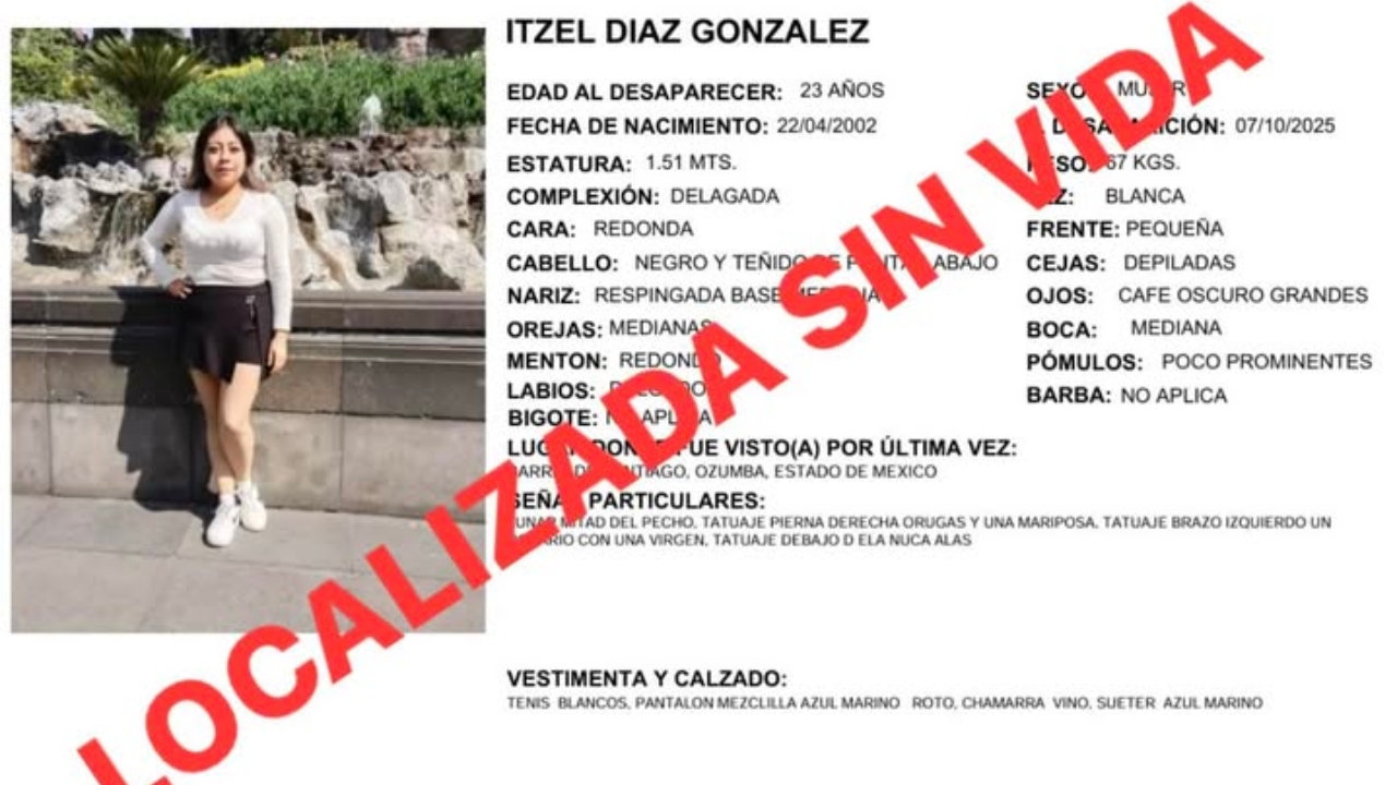 Localizan sin vida a Itzel Díaz González, desaparecida tras salir a cenar en Ozumba