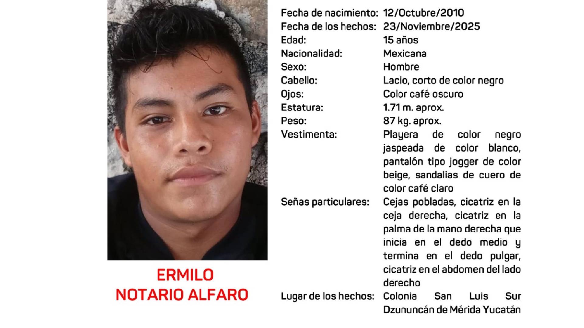 Alerta Amber en Mérida, desaparece adolescente de 15 años