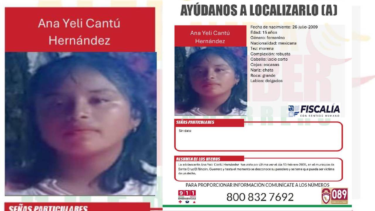 Alerta Amber: Se busca a Ana Yeli Cantú Hernández, desaparecida en Guerrero