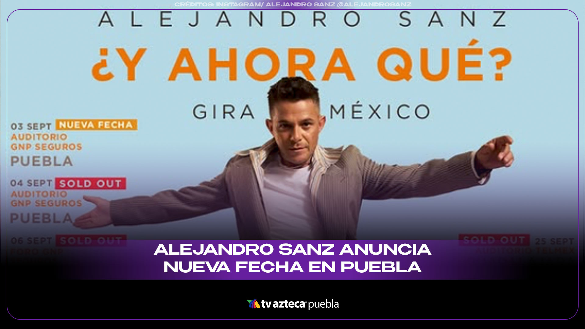 Alejandro Sanz dará segundo concierto en Puebla este 3 de septiembre