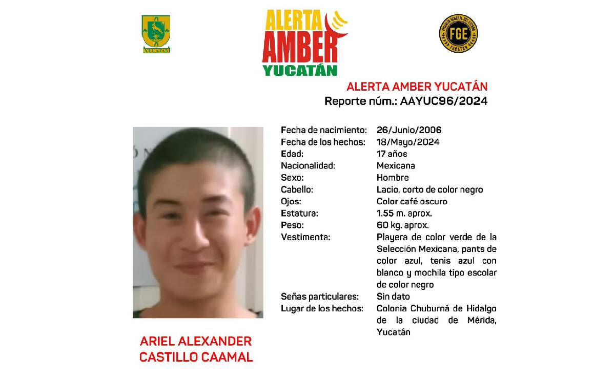 Alerta Amber: Buscan al joven Ariel Castillo en Yucatán