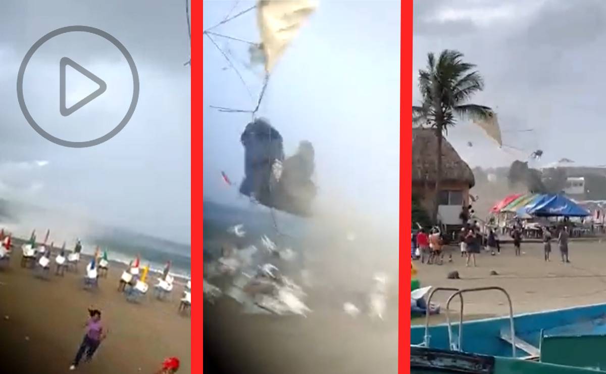 En playa de Veracruz tromba marina sorprende a turistas