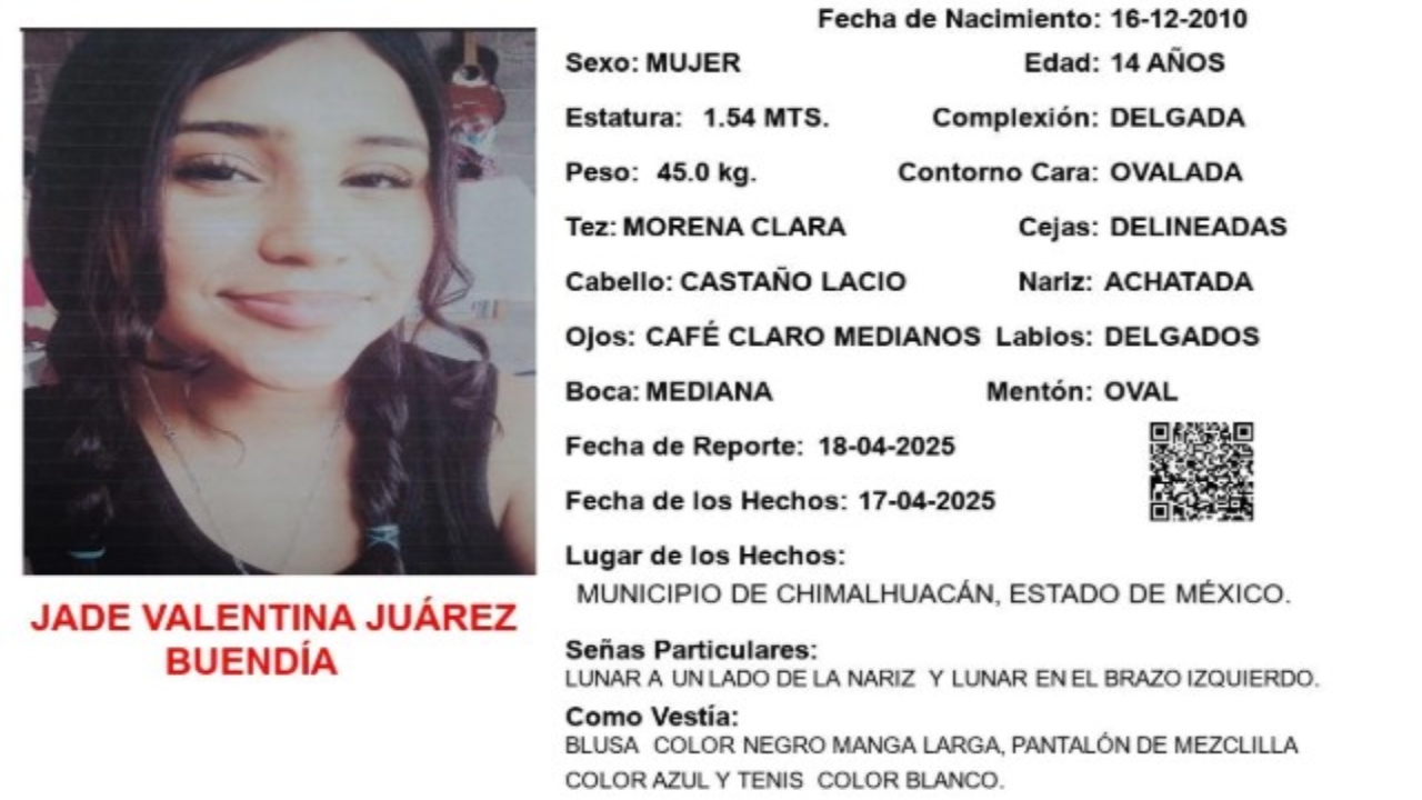ALERTA AMBER: ¡Urgente! Jade Valentina Juárez Buendía desapareció en el ...