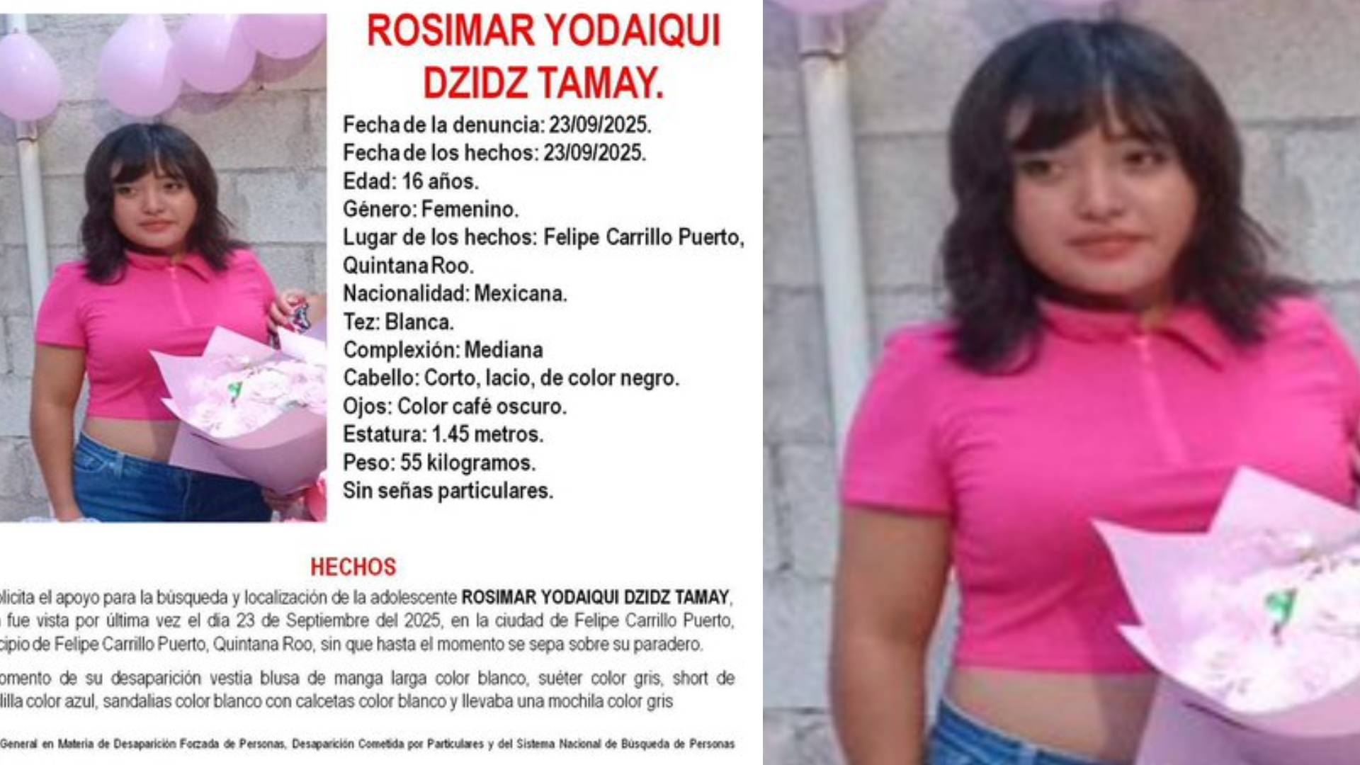 Se reporta desaparición de Rosimar Yodaiqui Dzidz Tamay, adolescente de 16 años de edad, en ...