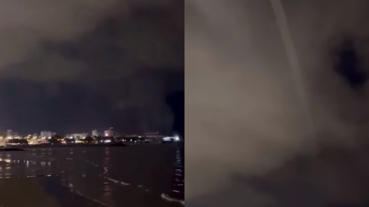 Graban tromba de agua en playa de Veracruz