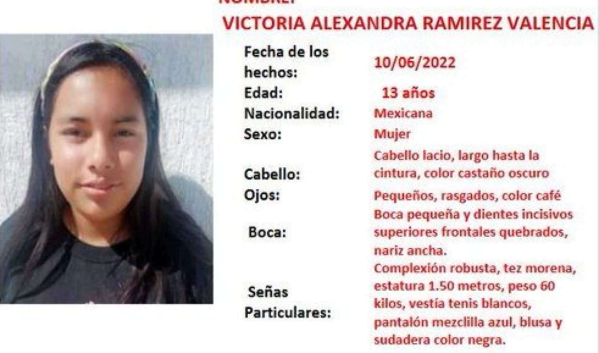 ALERTA AMBER para Alexandra Ramírez en Baja California
