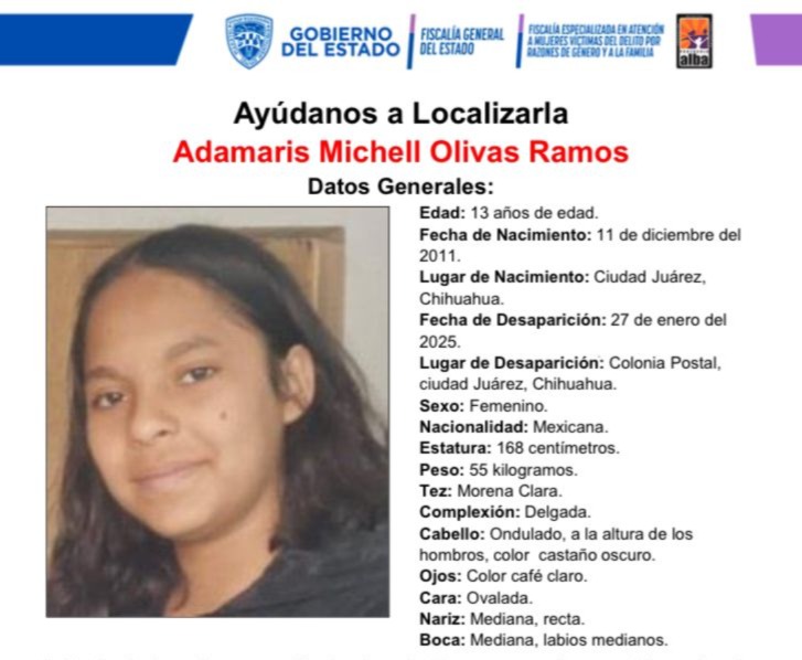 FGE Ciudad Juárez: ¿Quién es Adamaris Michell Olivas Ramos y qué sabemos de su desaparición en ...