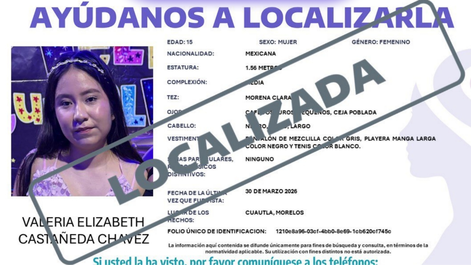 Localizan con vida a Valeria Elizabeth Castañeda Chávez, menor ...