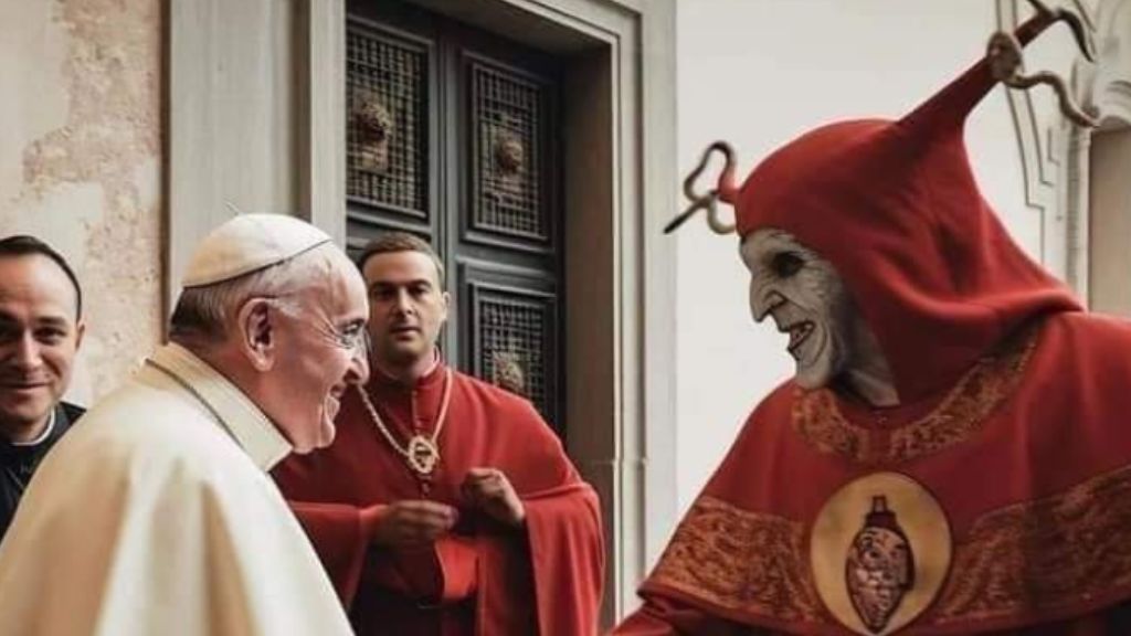 Fotos donde supuestamente el Papa Francisco saluda al diablo