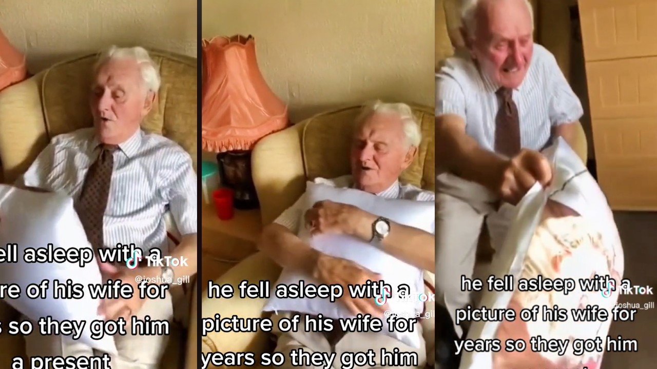 Llora al ver el rostro de su esposa fallecida en almohada