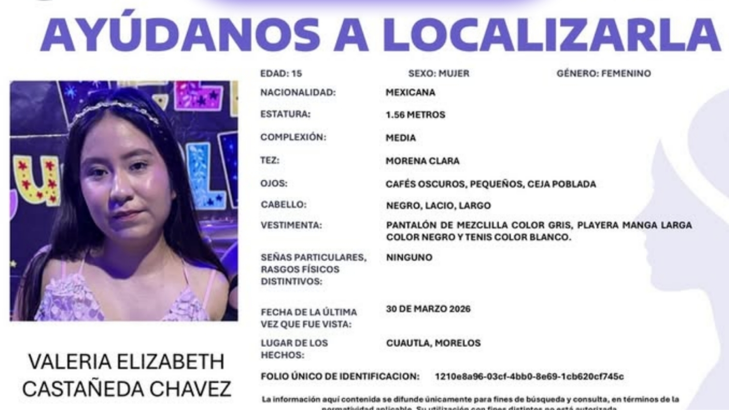SE BUSCA a Valeria Elizabeth Castañeda Chávez, menor desaparecida en ...