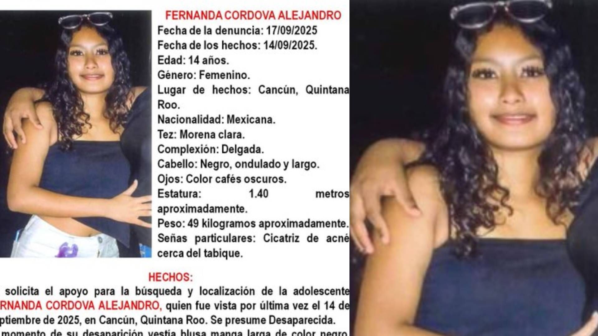 Se reporta la desaparición de Fernanda Córdova Alejandro, adolescente de 14 años, en Cancún ...