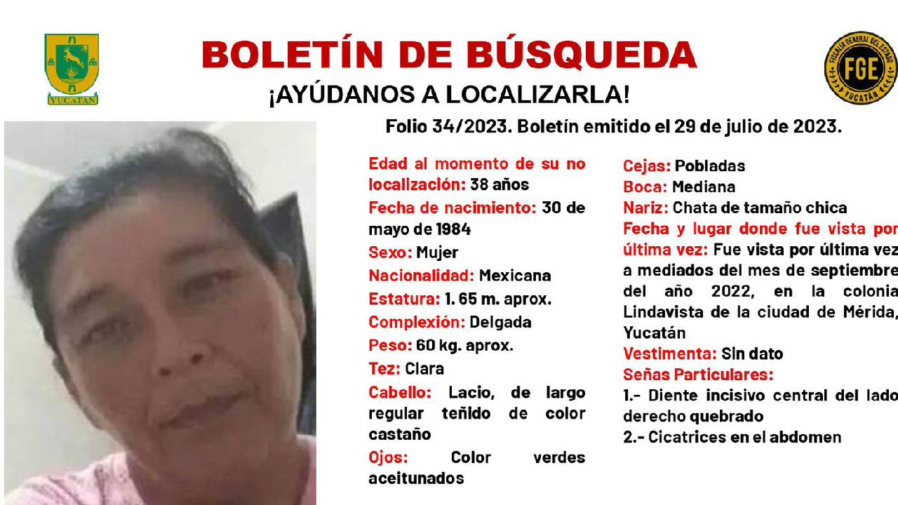 Emiten boletín de búsqueda por mujer desaparecida en Yucatán
