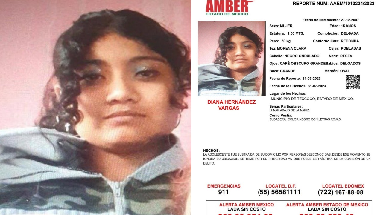 ALERTA AMBER para hallar a Diana Hernández en el Edomex