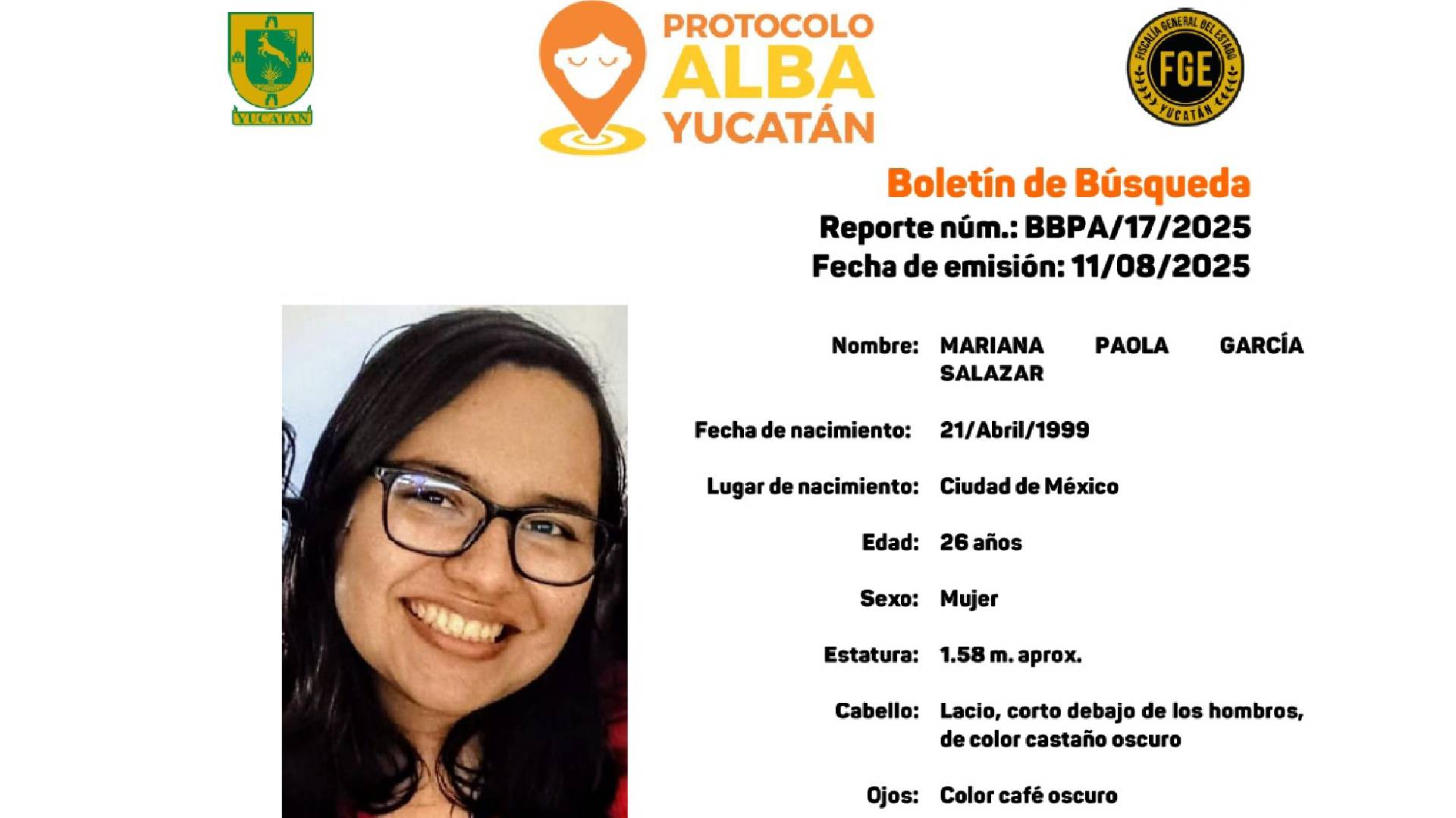 Activan Protocolo Alba en Yucatán por Mariana Paola, lleva 2 meses desaparecida; esto se sabe