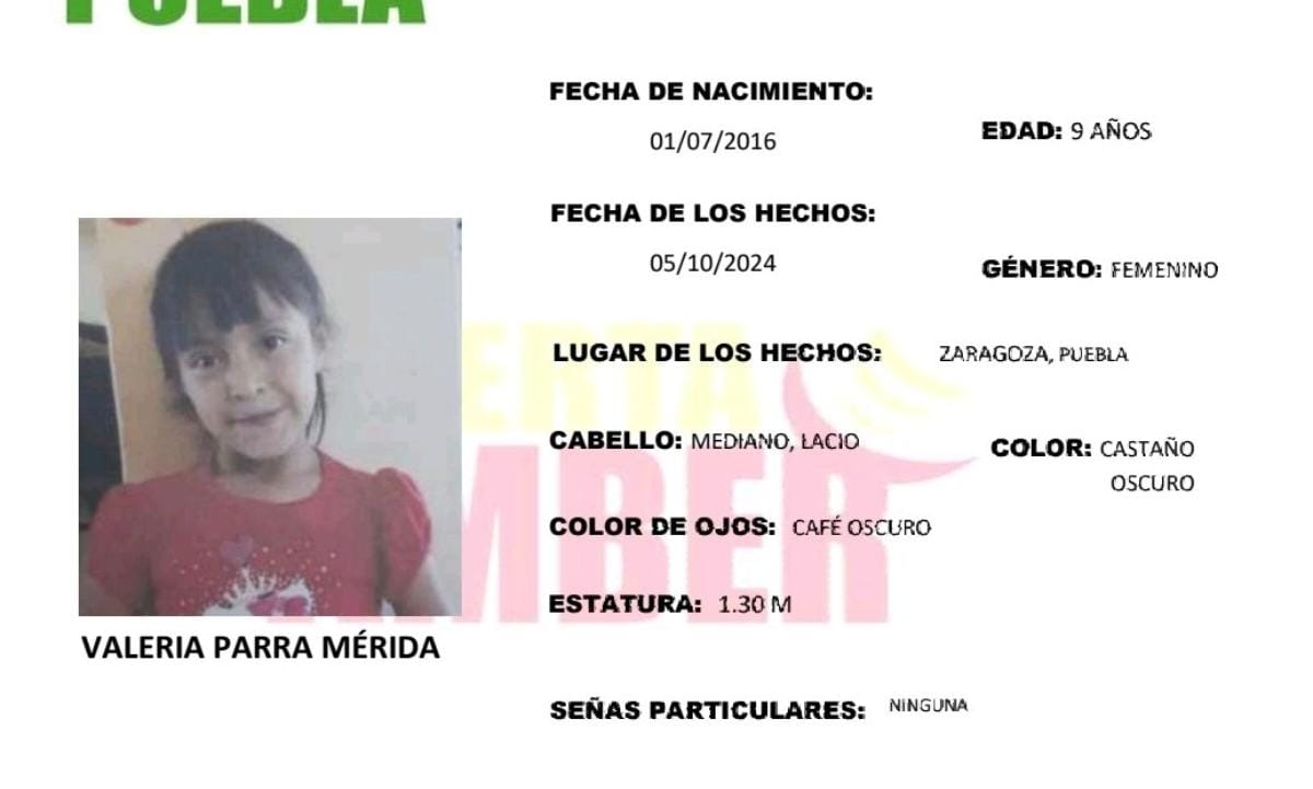Continúa la búsqueda de Valeria Parra Mérida desaparecida en Puebla