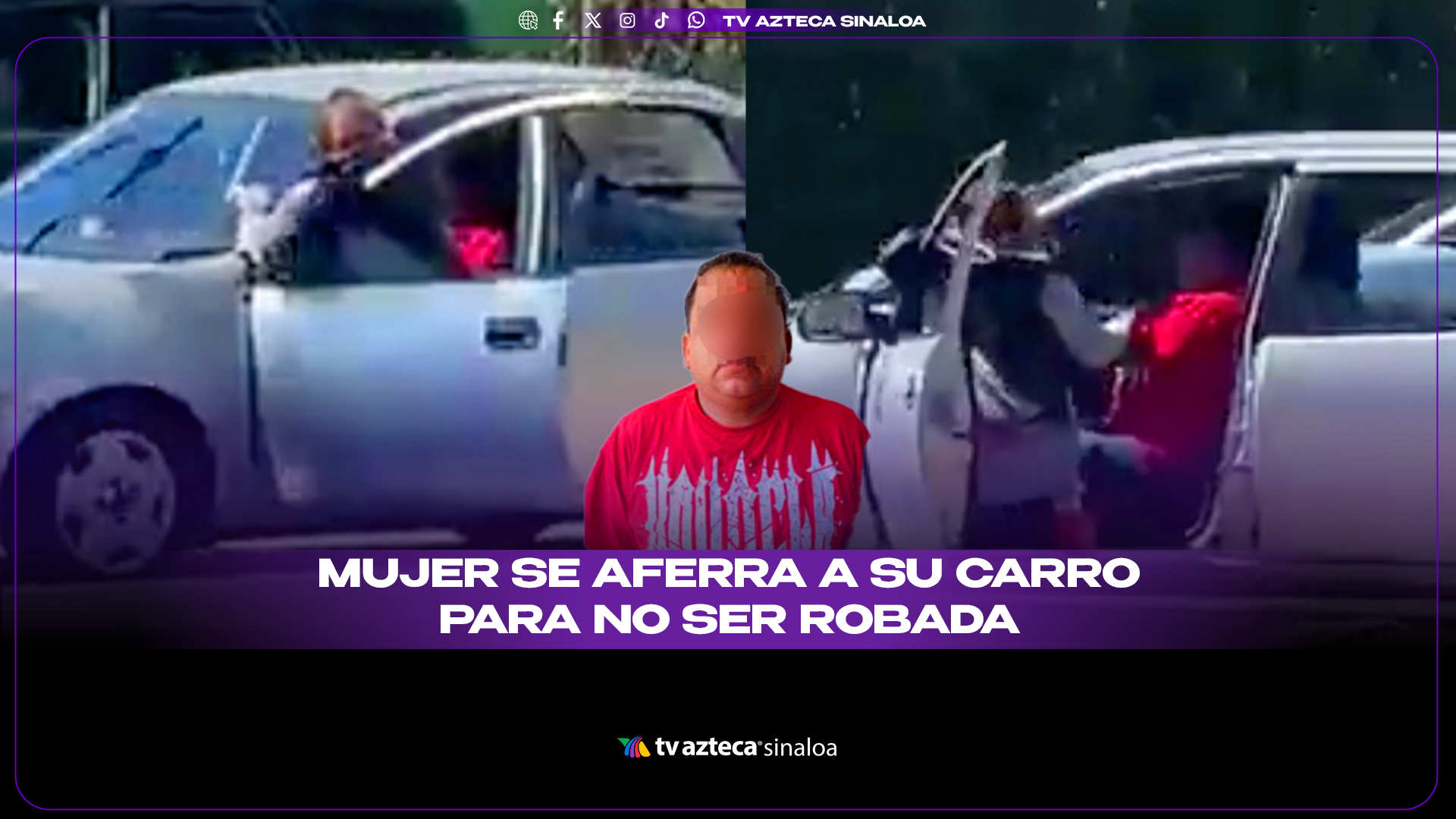 Mujer se aferra a su carro para no ser víctima de robo en Puebla (VIDEO)