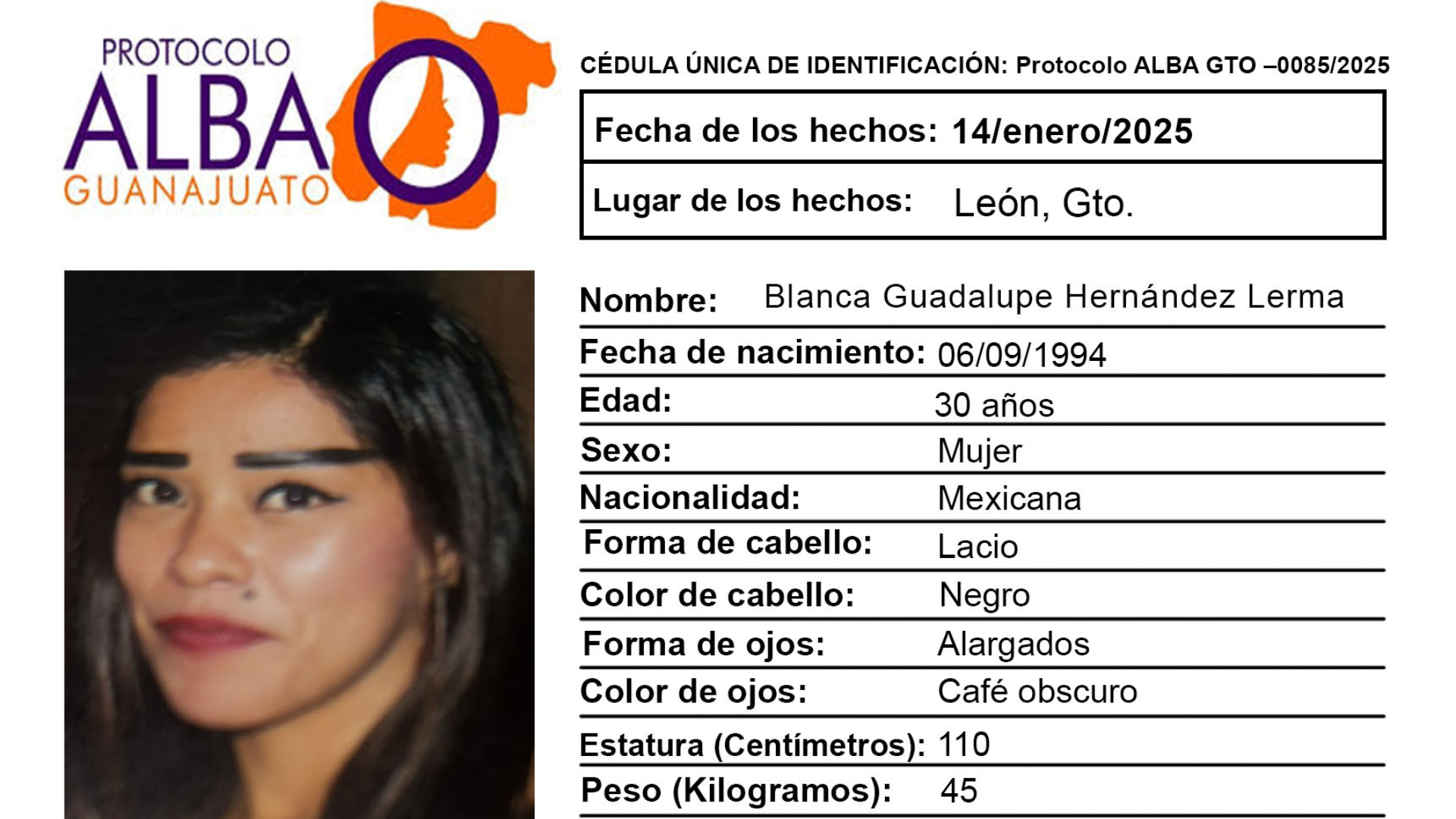 Activación de Protocolo ALBA Guanajuato de Blanca Guadalupe Hernández ...