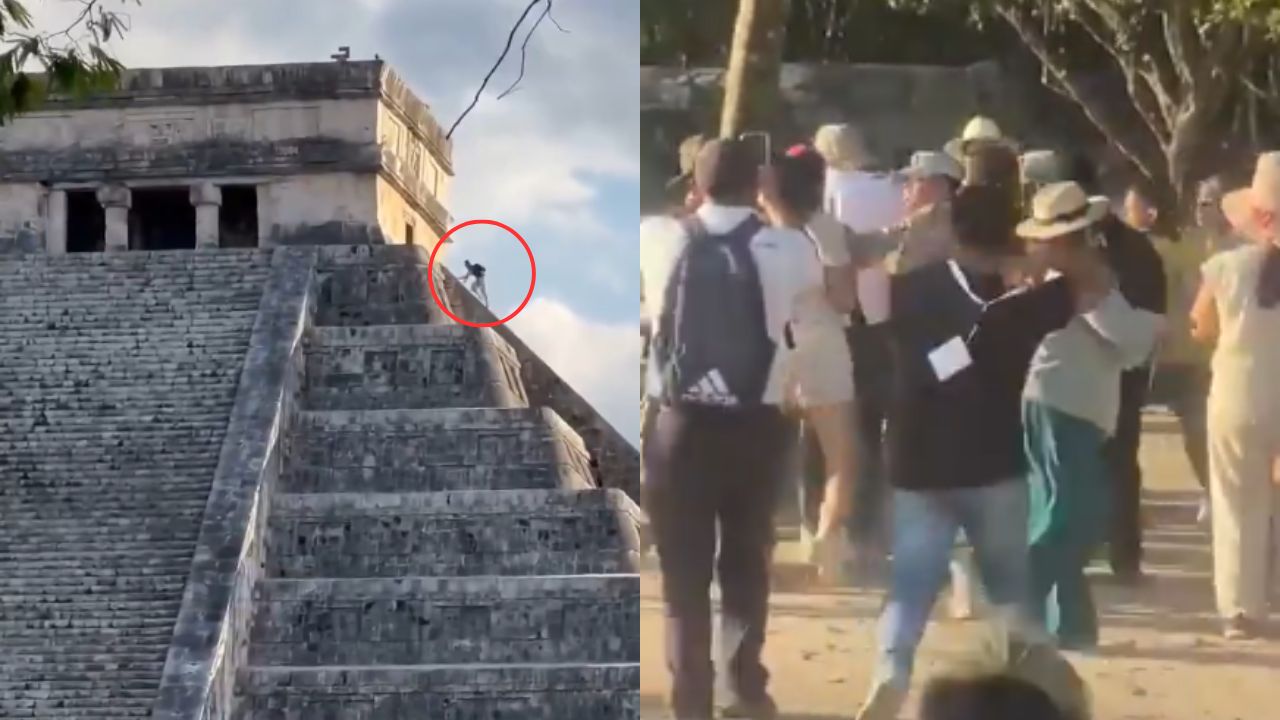 VIDEO | Turista alemán es golpeado tras subir a la pirámide de Chichén Itzá