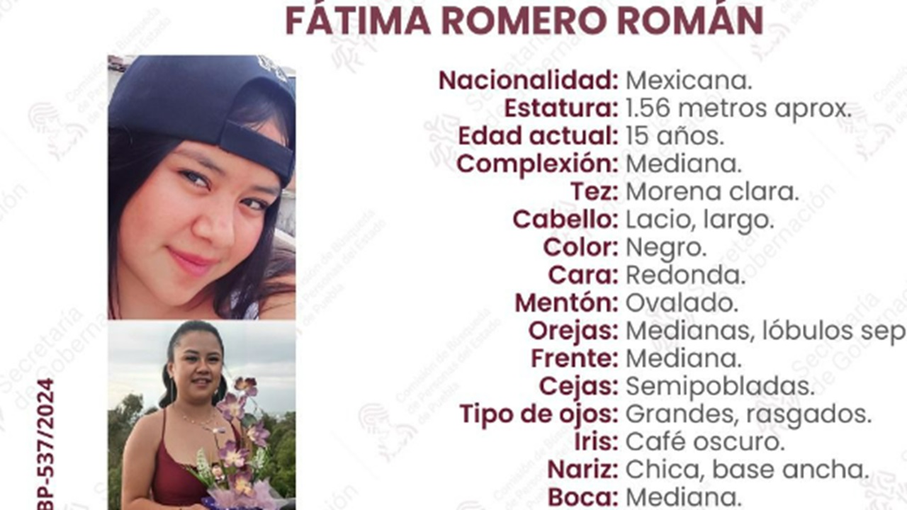Fátima Romero Román fue reportada como desaparecida en Puebla; tiene 15 años