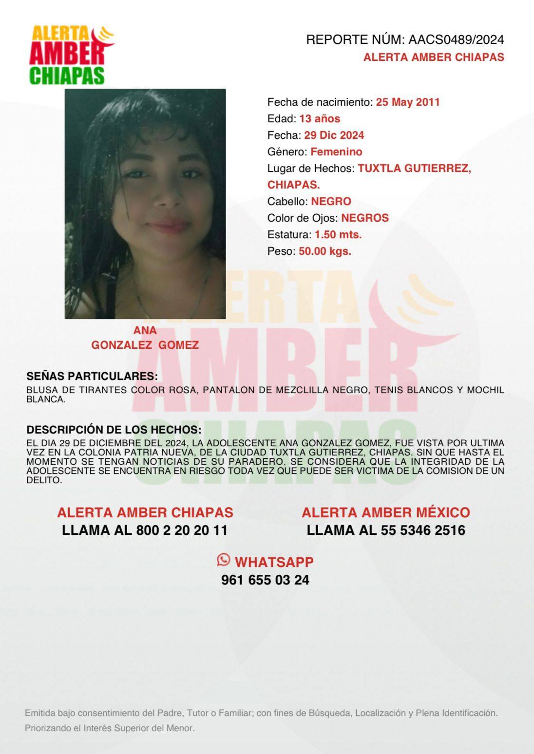 ALERTA AMBER Chiapas: Ana González tiene 13 años y fue vista por última ...