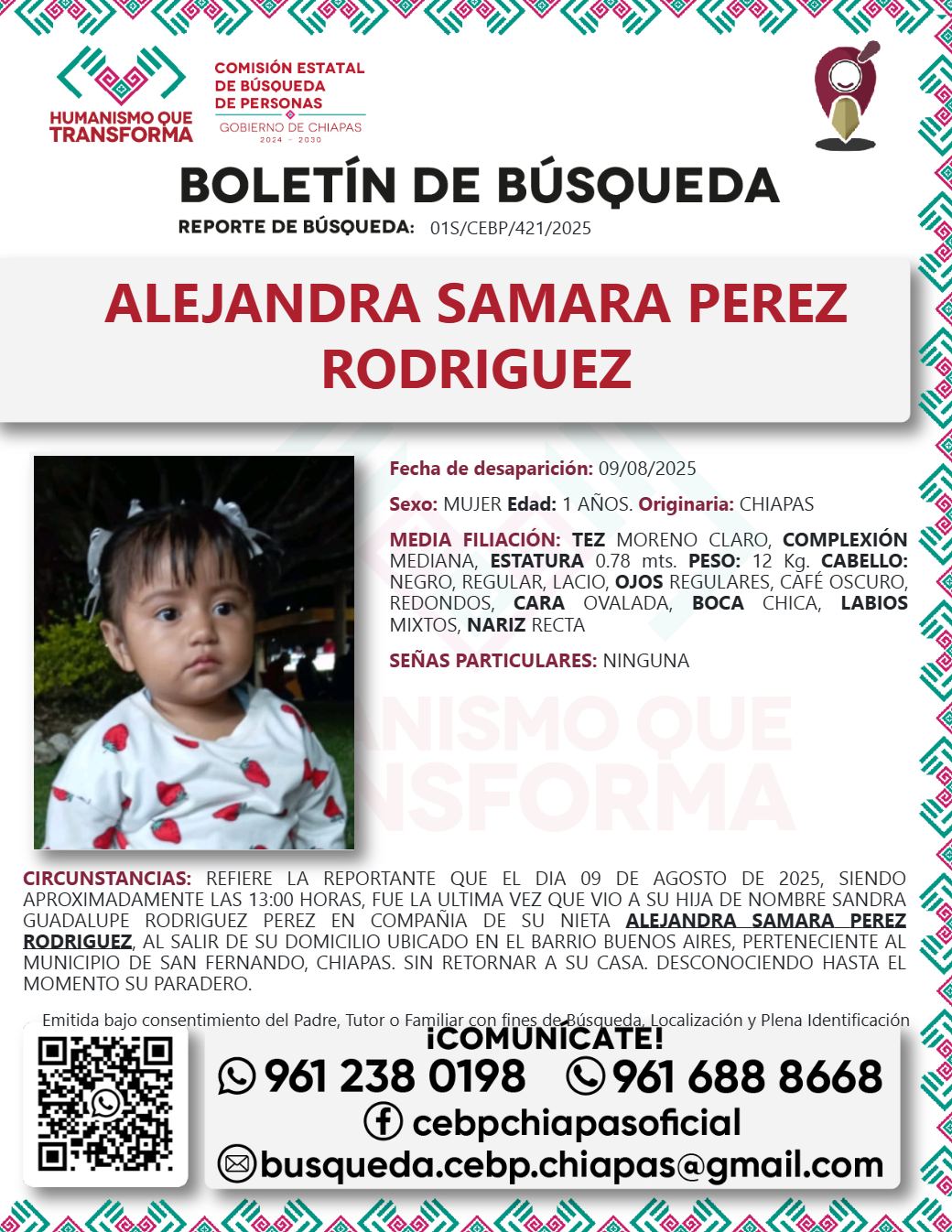 ALERTA AMBER CHIAPAS 2025: Alejandra Samara Pérez Rodríguez desapareció ...