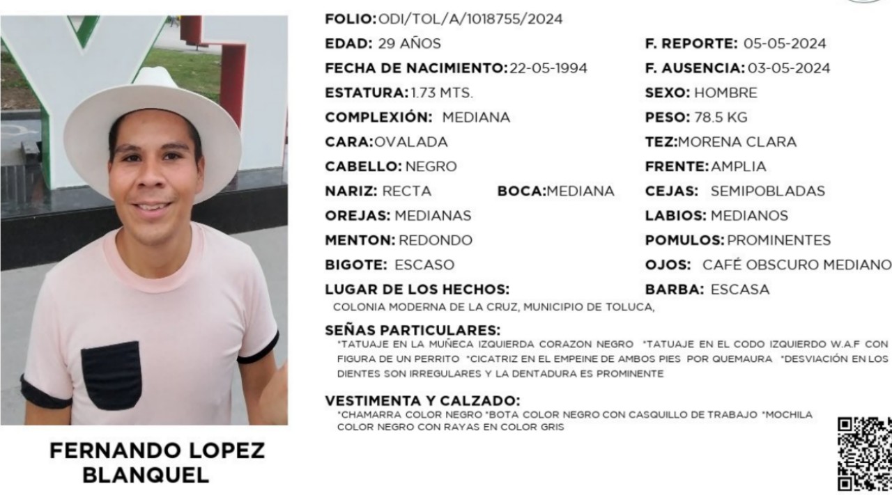 Fernando López salió a trabajar y no ha regresado a su casa en Toluca ...