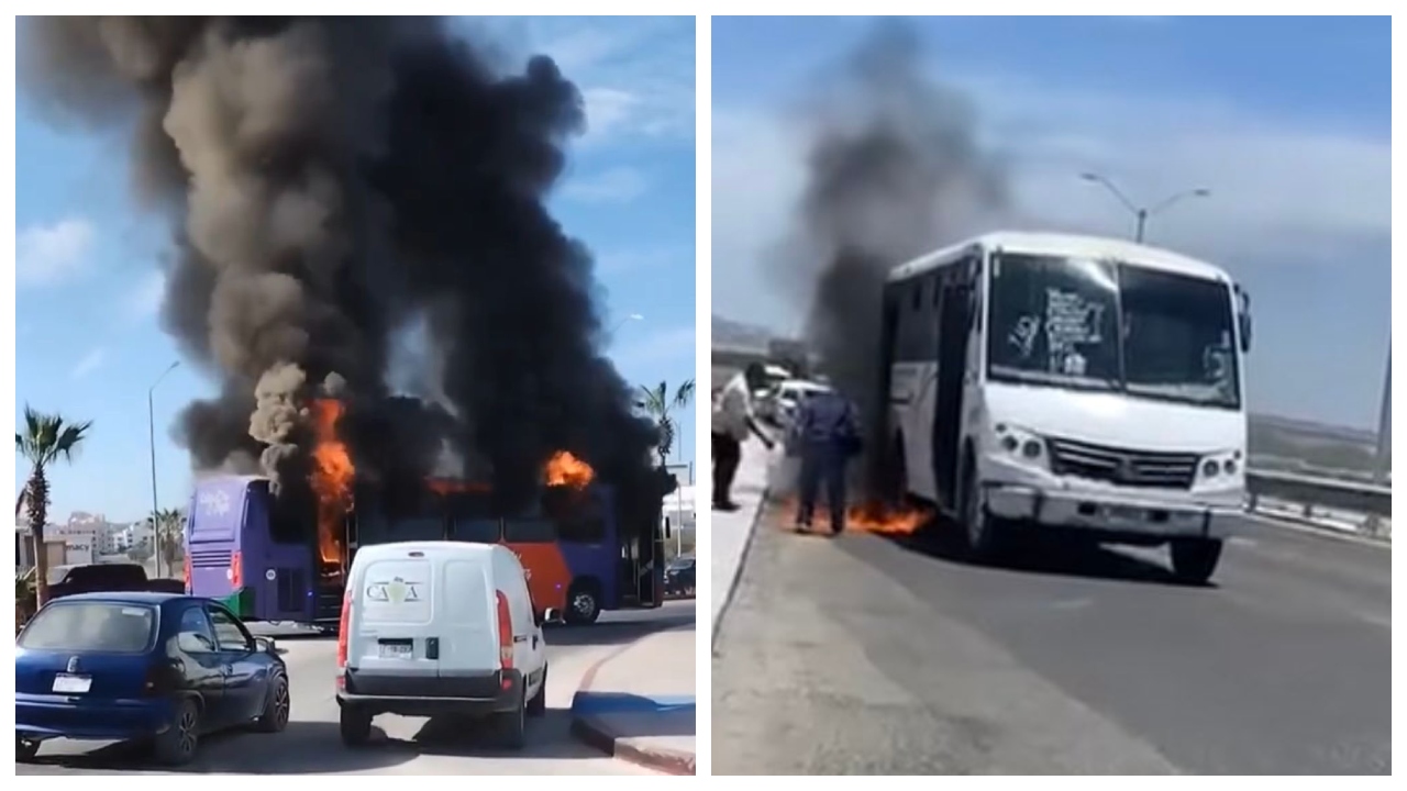 Queman camiones de transporte público en Los Cabos, Baja California Sur