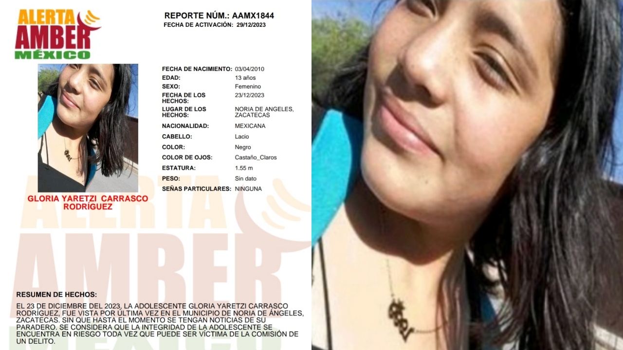 Gloria tiene 13 años y desapareció en Zacatecas, activan ALERTA AMBER