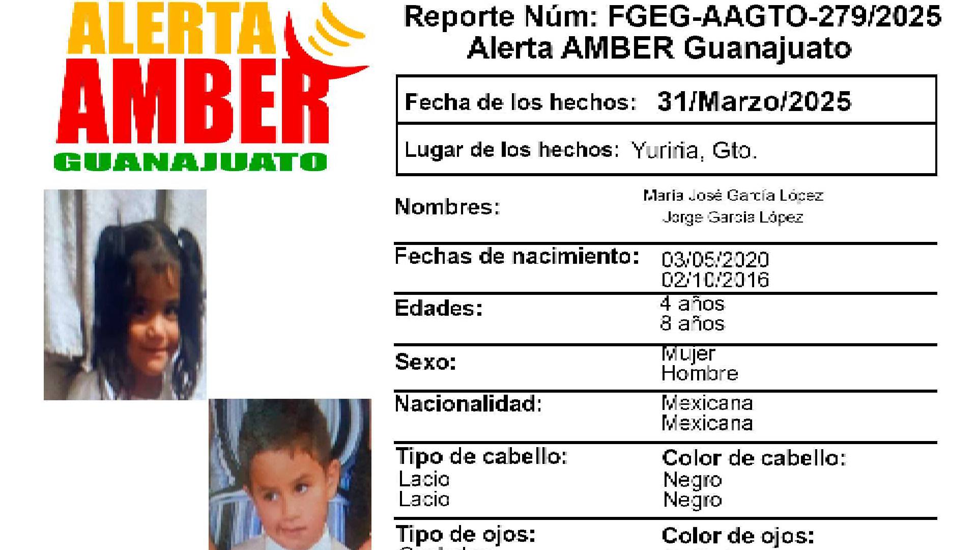 María José García López y Jorge García López desaparecidos en Yuriria, Gto: Alerta Amber