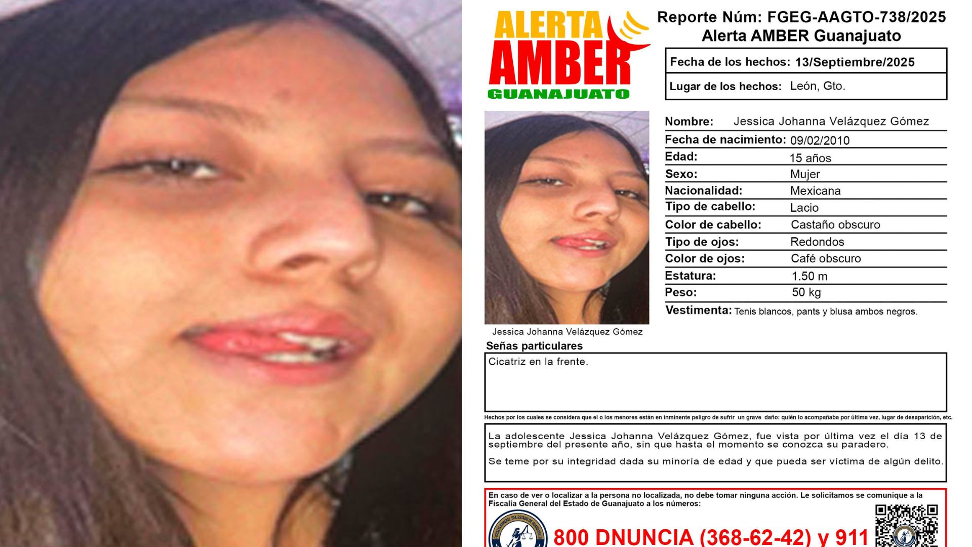 Jessica Johanna Velázquez Gómez, desaparecida en León, Guanajuato: Alerta AMBER