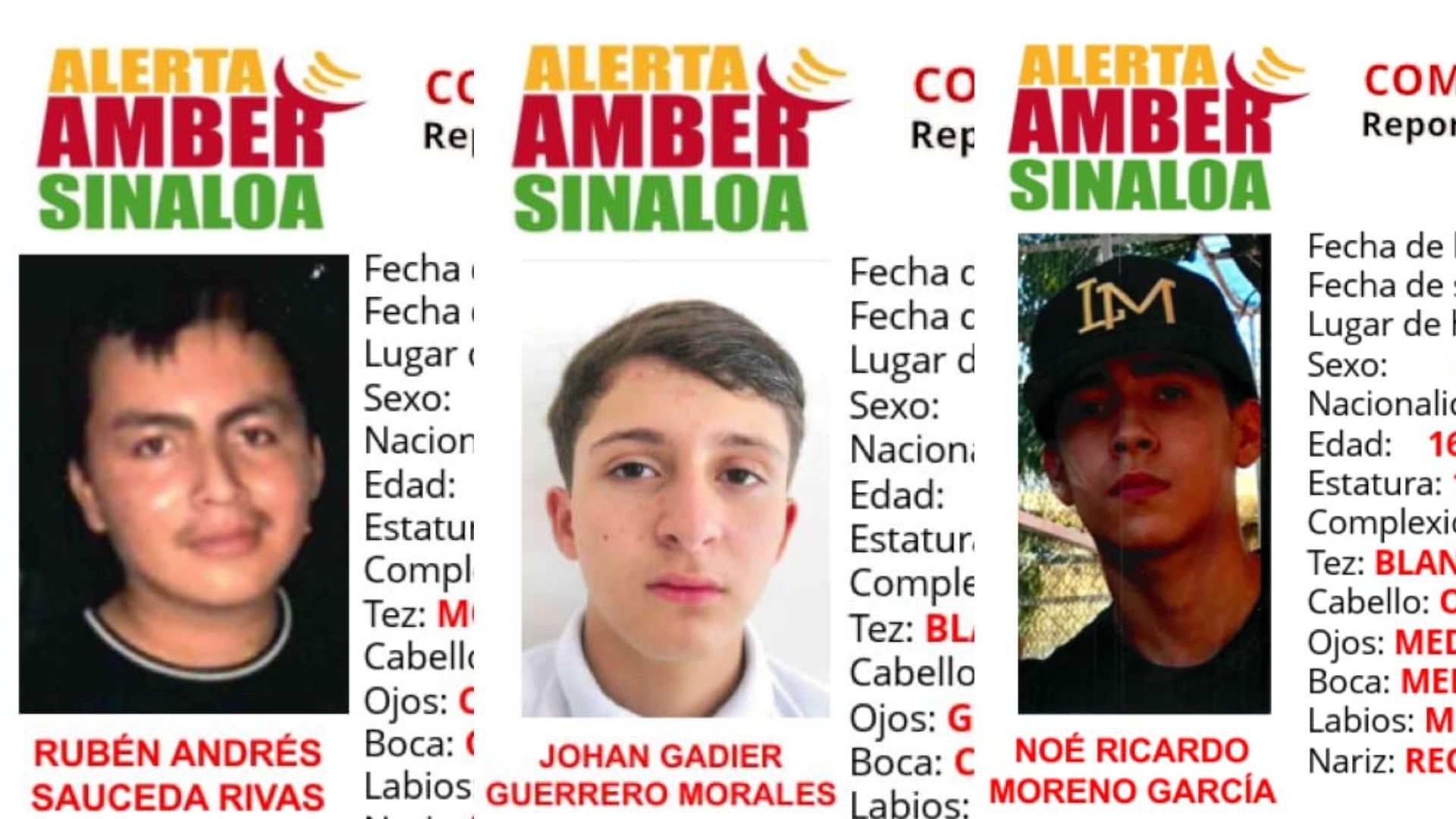 Reportan menores desaparecidos Rubén Andrés, Johan Gadier y Noé Ricardo ...