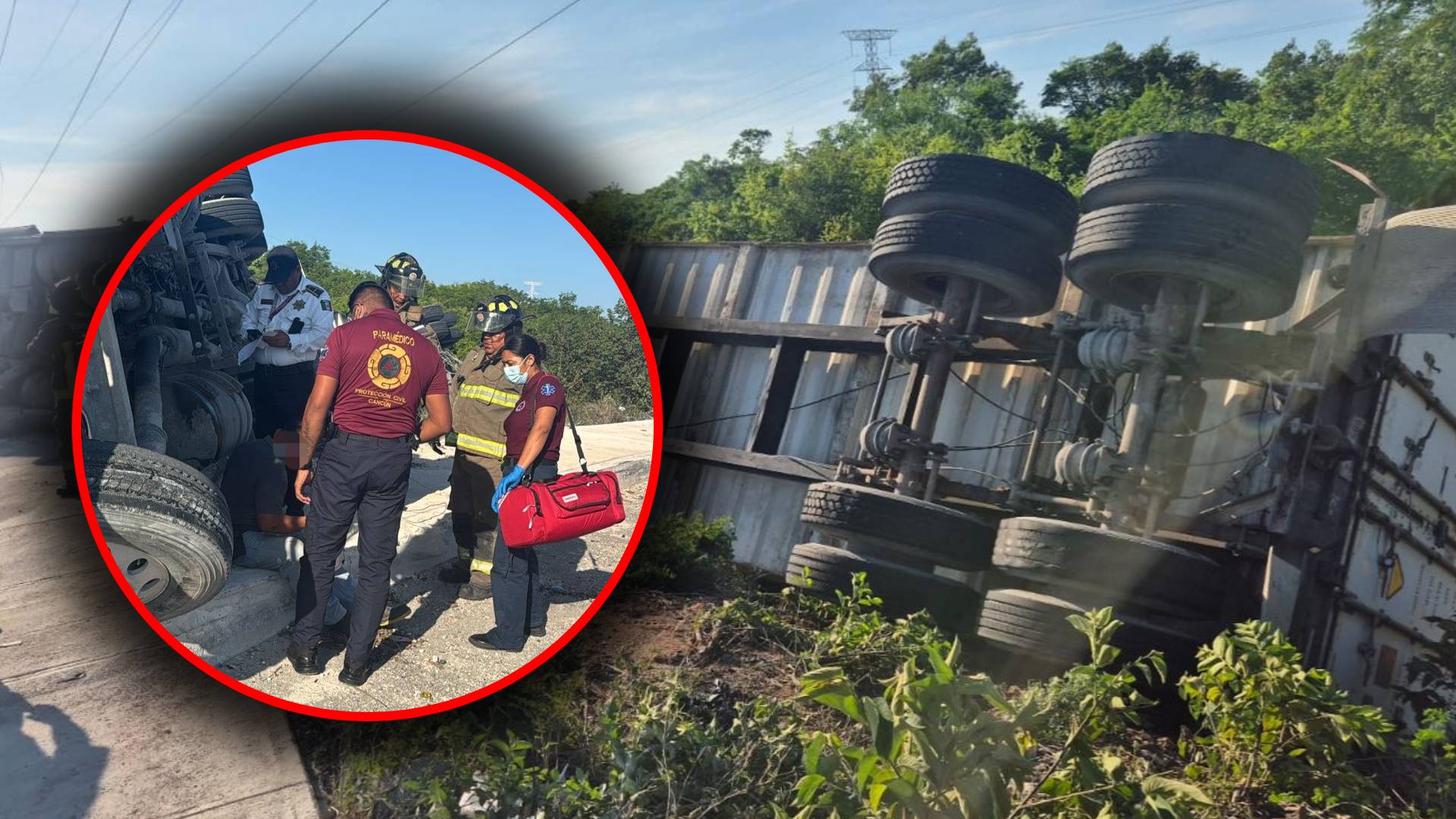 Se reporta persona lesionada a causa de volcadura de tráiler en Av. Chac Mool en Cancún HOY 4 de ...
