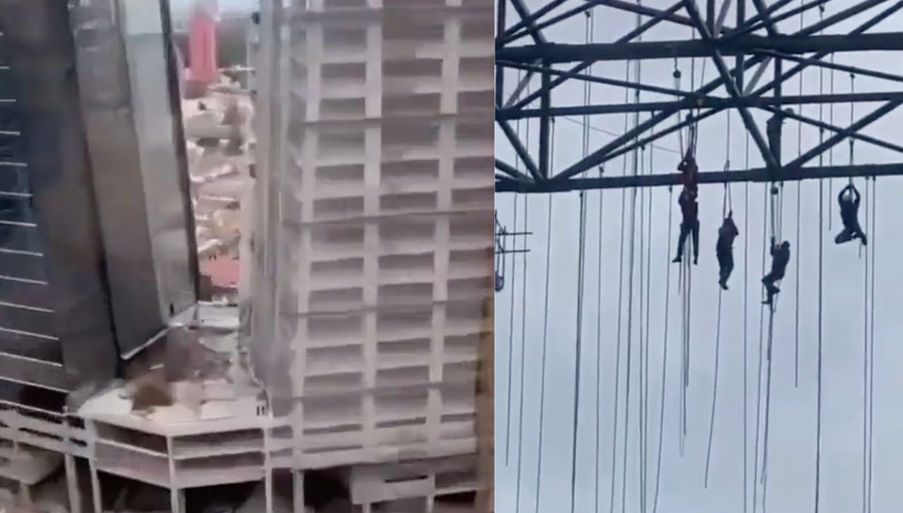 Trabajadores se quedan colgando de una construcción