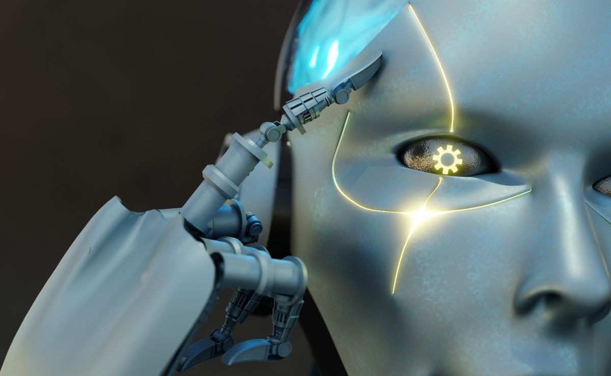 Conferencia de prensa con robots con inteligencia artificial