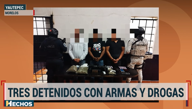 Detienen a tres hombres con armas y drogas en Yautepec